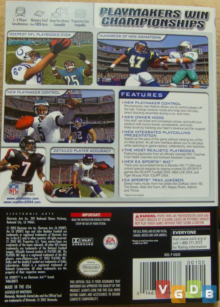 Madden NFL 2004 - VGDB - Vídeo Game Data Base